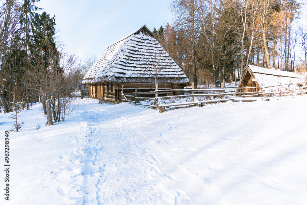 winter village rural landscape day Christmas eve holidays eve wooden ...