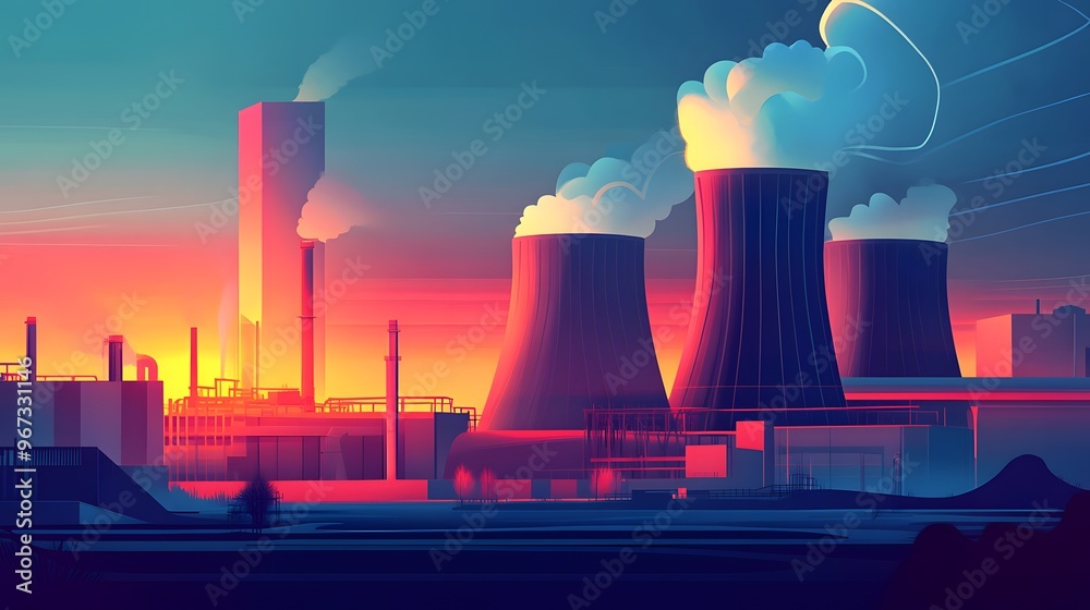 atomic nuclear reactor or power plant refinery industrial factory with ...