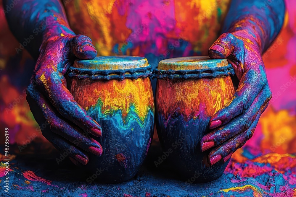 rhythmic visual sound waves emanating from hands striking various ...