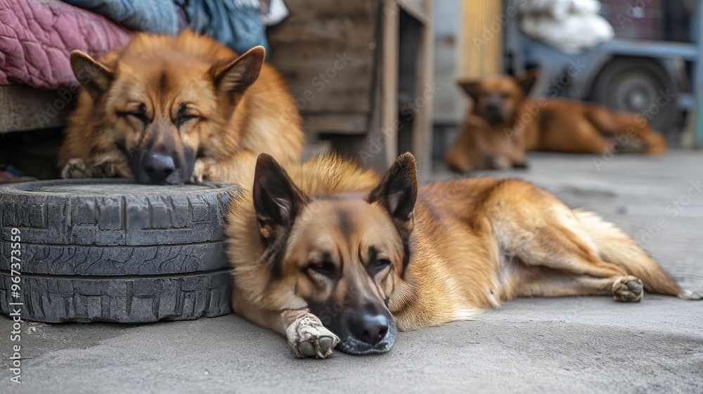 Three dogs sleeping in the street. This photo is perfect for ...
