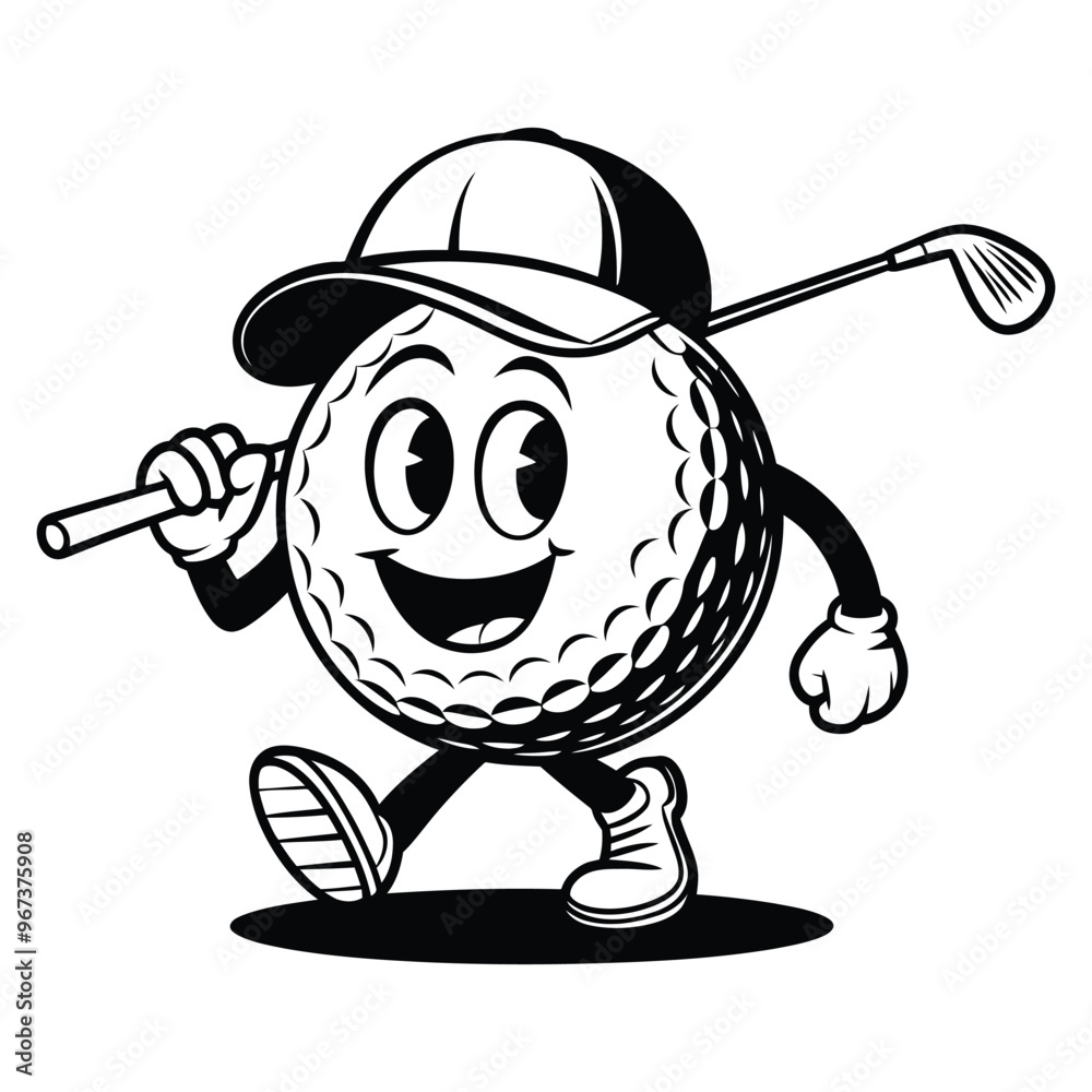Golf ball cartoon character with hat and club illustration Stock Vector ...