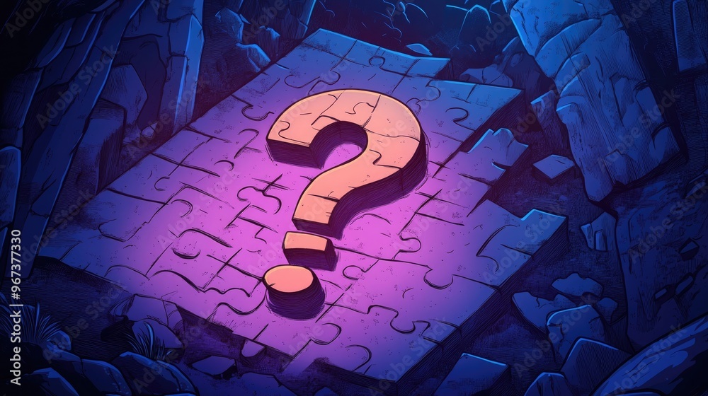 2D cartoon illustration of a puzzle featuring a question mark Stock ...
