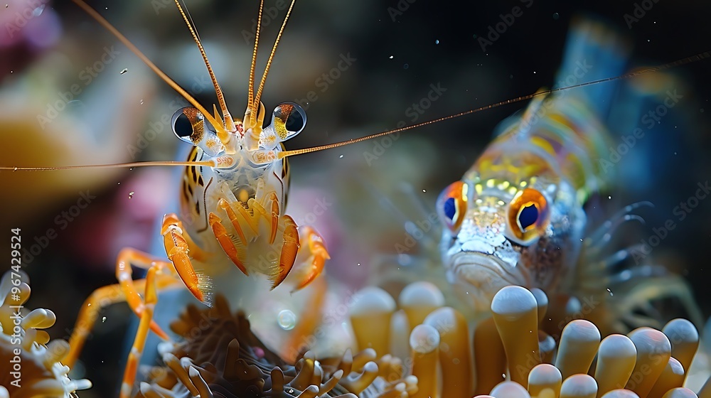 Ilustración de Stock Pistol shrimp and goby fish symbiotic pair, coral ...
