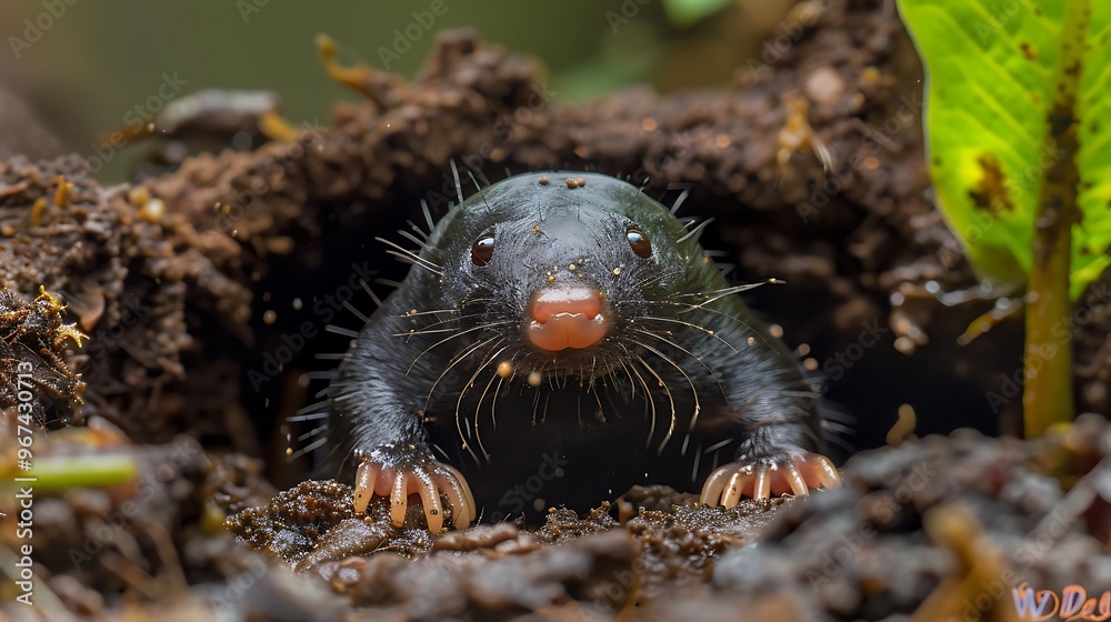 Ilustrace Star-nosed mole emerging from underground, tentacle-like nose visible: A star-nosed ...