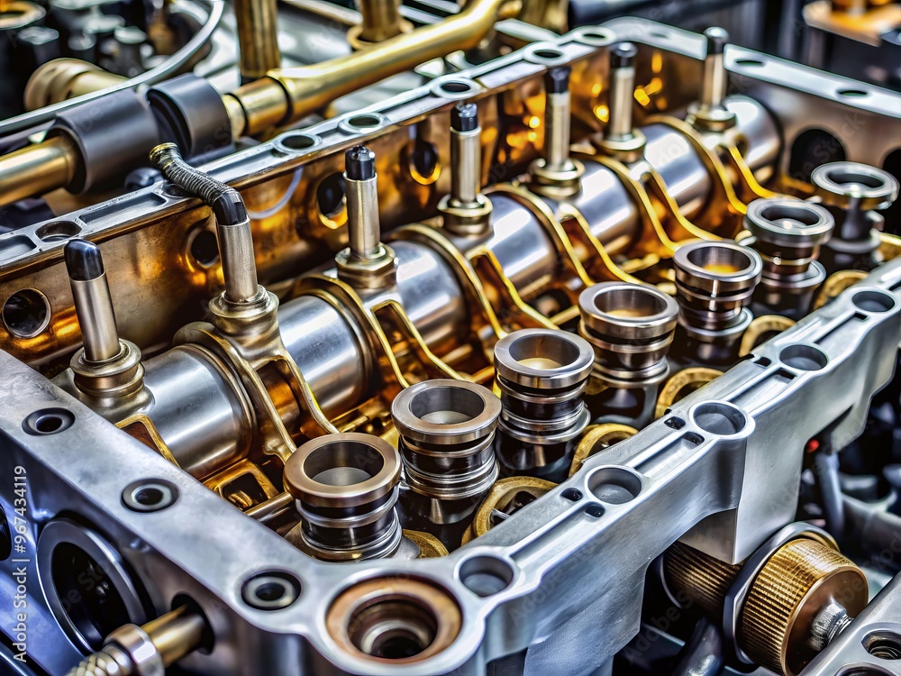 "Internal components of a car engine, depicting a replaced head gasket ...