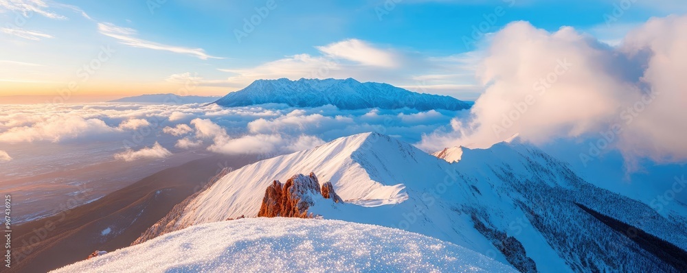 Hail-covered mountains in a cold continental region, storm clouds ...