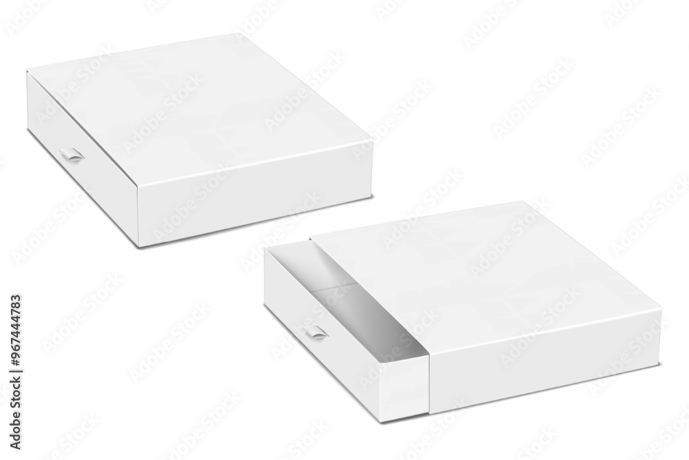 Square cardboard tray and sleeve gift box with ribbon pull tab. 3d ...