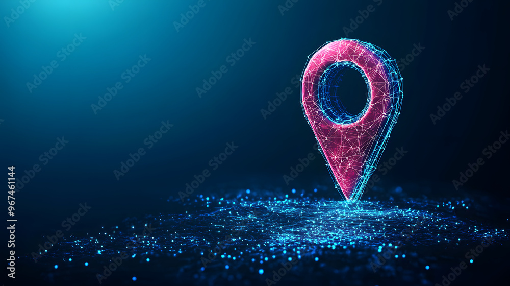 Low poly Abstract location pin. Digital gps light icon. Low poly ...