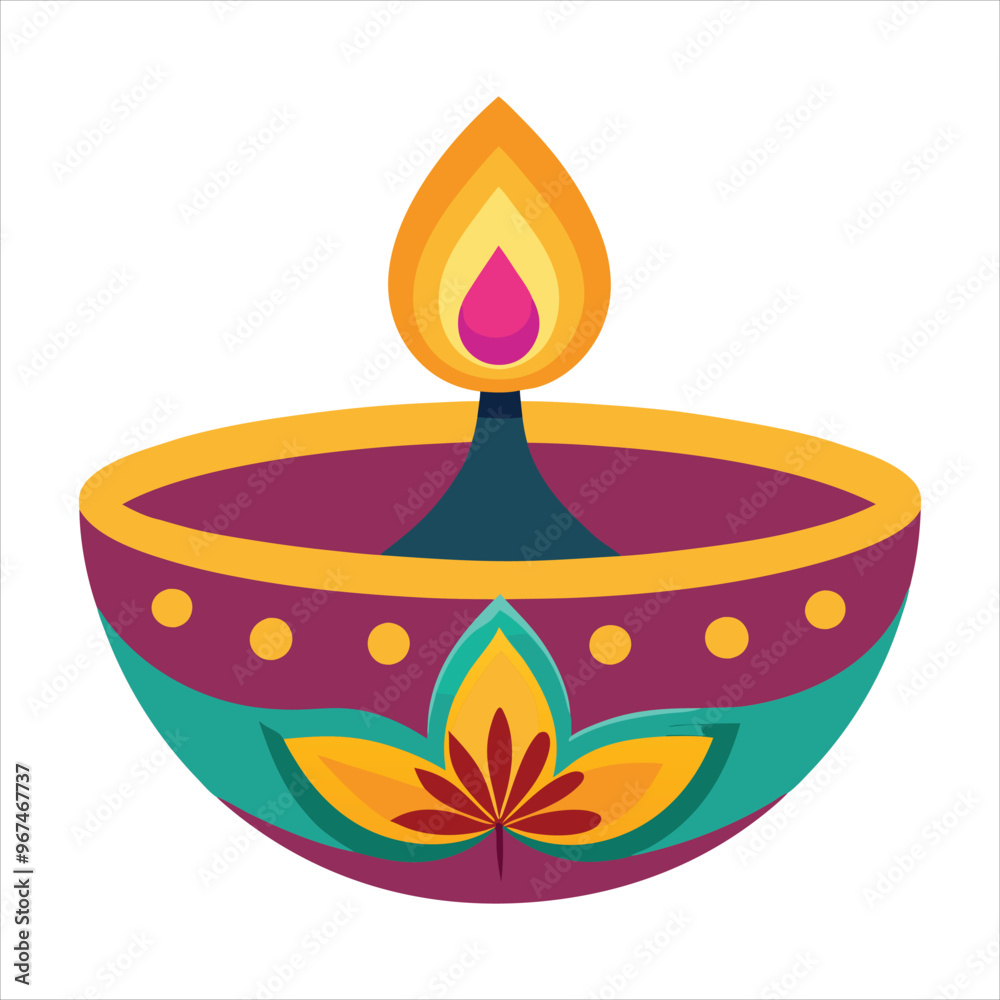 Diwali diya lamp Indian festival of lights icon. Colorful deepavali ...