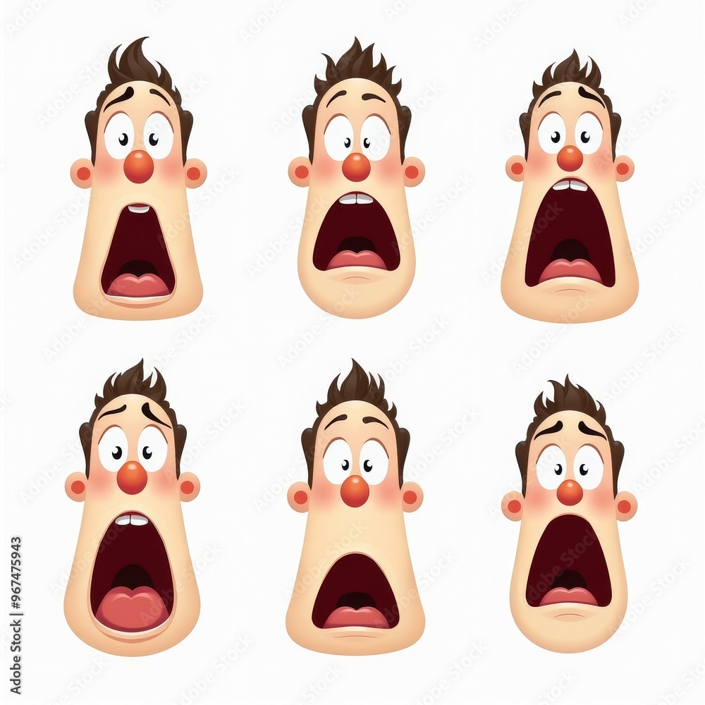 Cartoon Faces Showing Surprised Expressions - Vector Illustration of ...