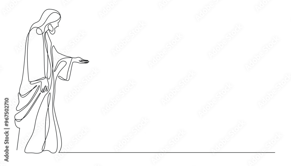continuous line of jesus reaching out his hand.one line drawing of ...