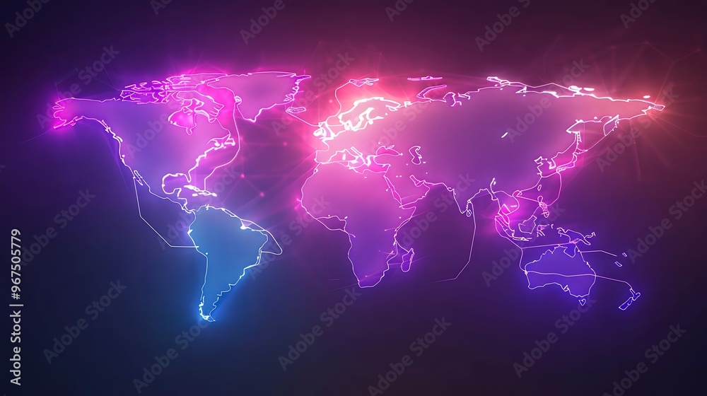 Neon World Map with Data Lines, Business Theme, Background, Neon, Data ...
