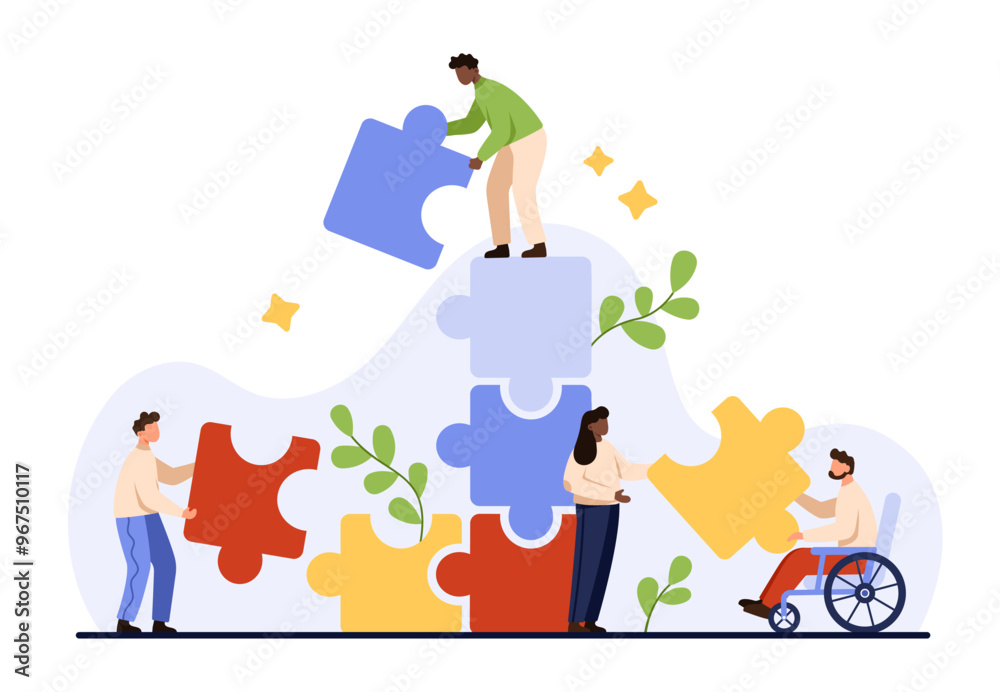Business teamwork, partnership challenge, office unity. Tiny people ...