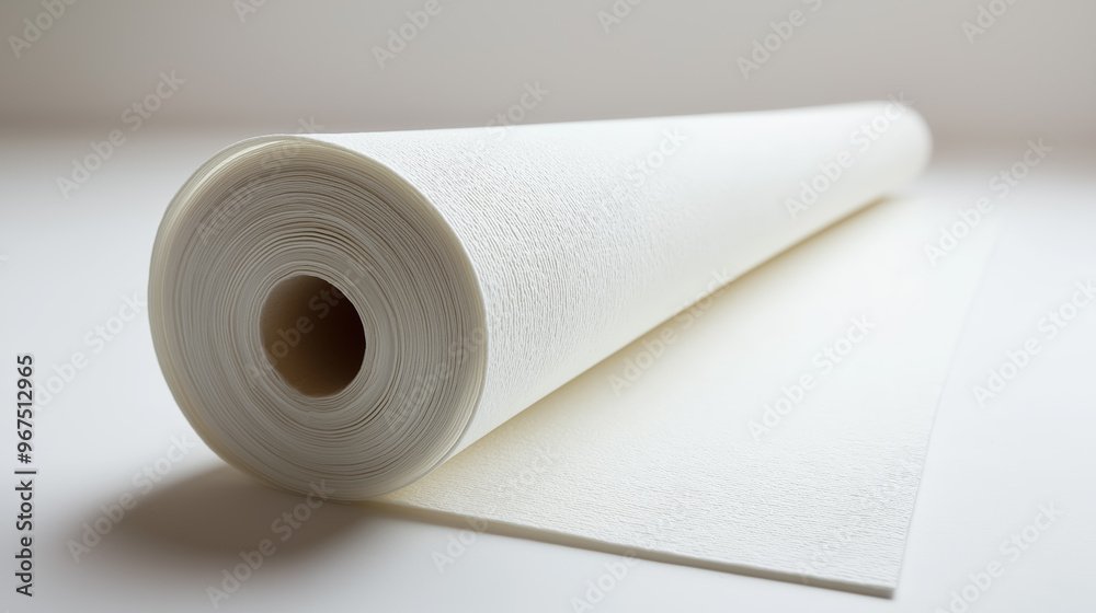 Large roll of white paper unrolling on a neutral background ...