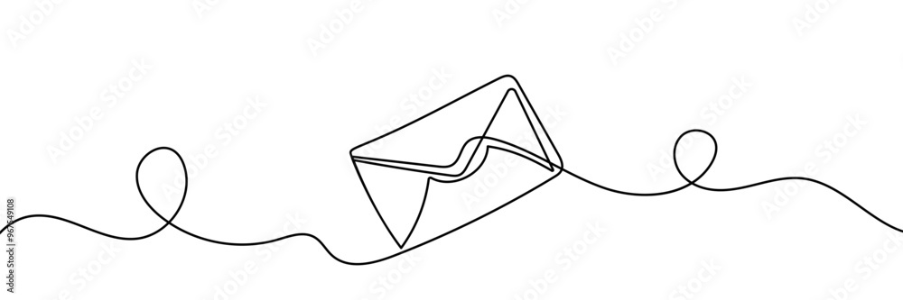One line paper envelope. Black and white monochrome continuous single ...