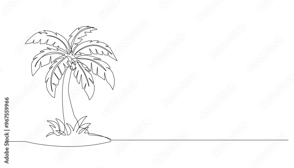 continuous line of tropical coconut tree.one line drawing of palm tree ...