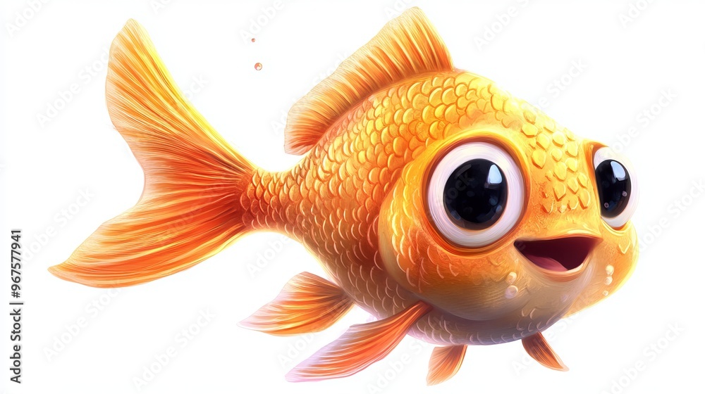This adorable goldfish has a smiley face, big eyes, and a golden body ...