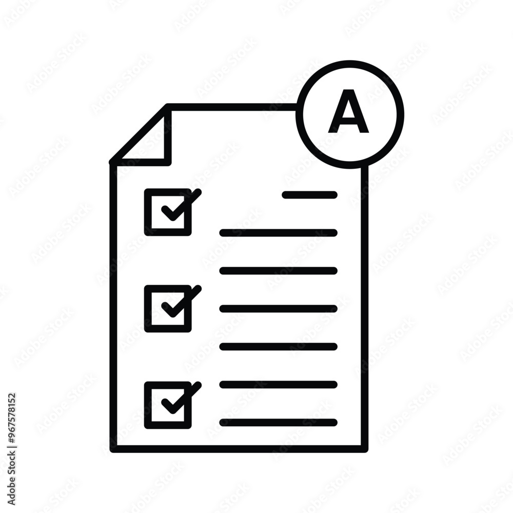 paper with exam score showing score is A learning icon, Outline symbol ...
