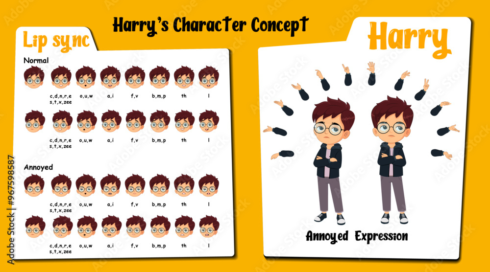 Angry boy cartoon character. Boy face lip sync vector set. A Boy ...