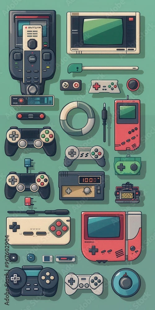 25 Retro gaming pixel flat design top view pixelation theme animation Split-complementary color ...