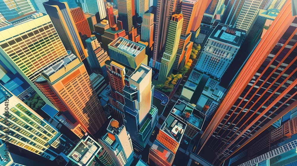 39 USA downtown views flat design worm's-eye view urban theme water ...