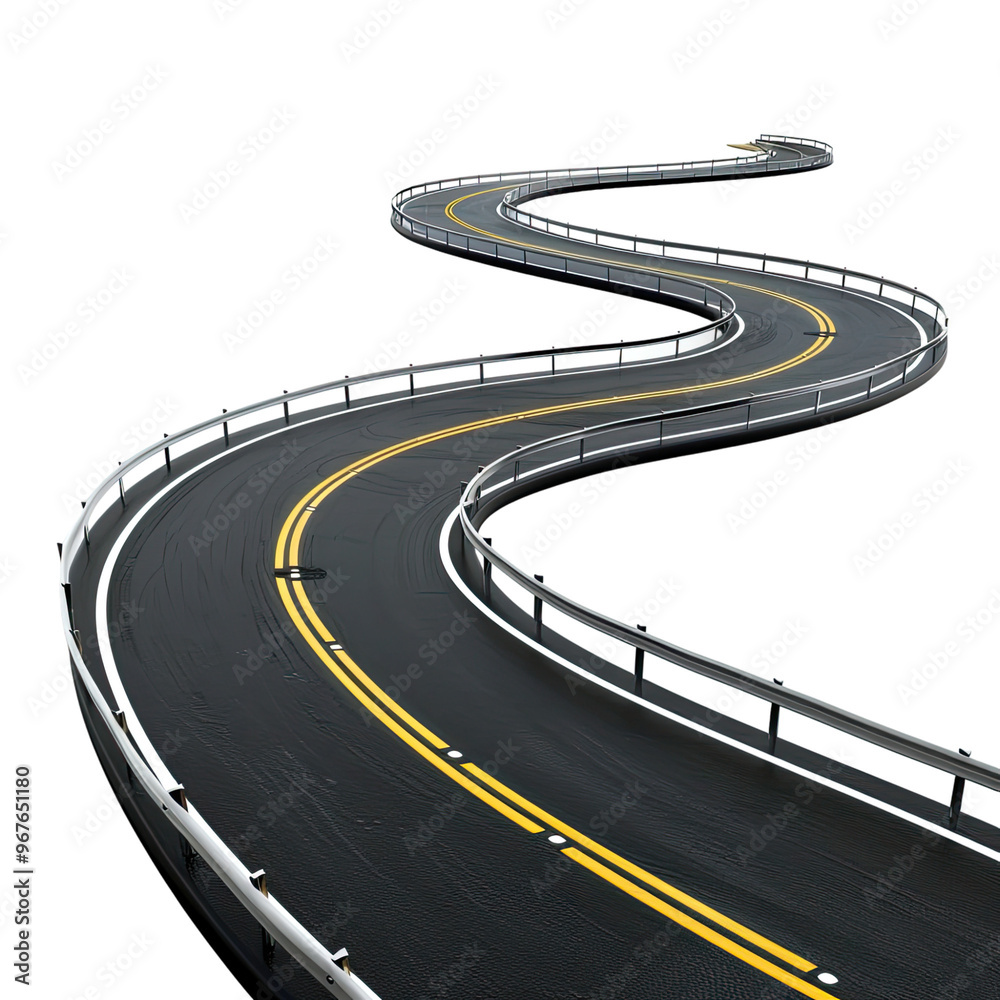 3d road, Curved road with white markings. Winding highway isolated on ...