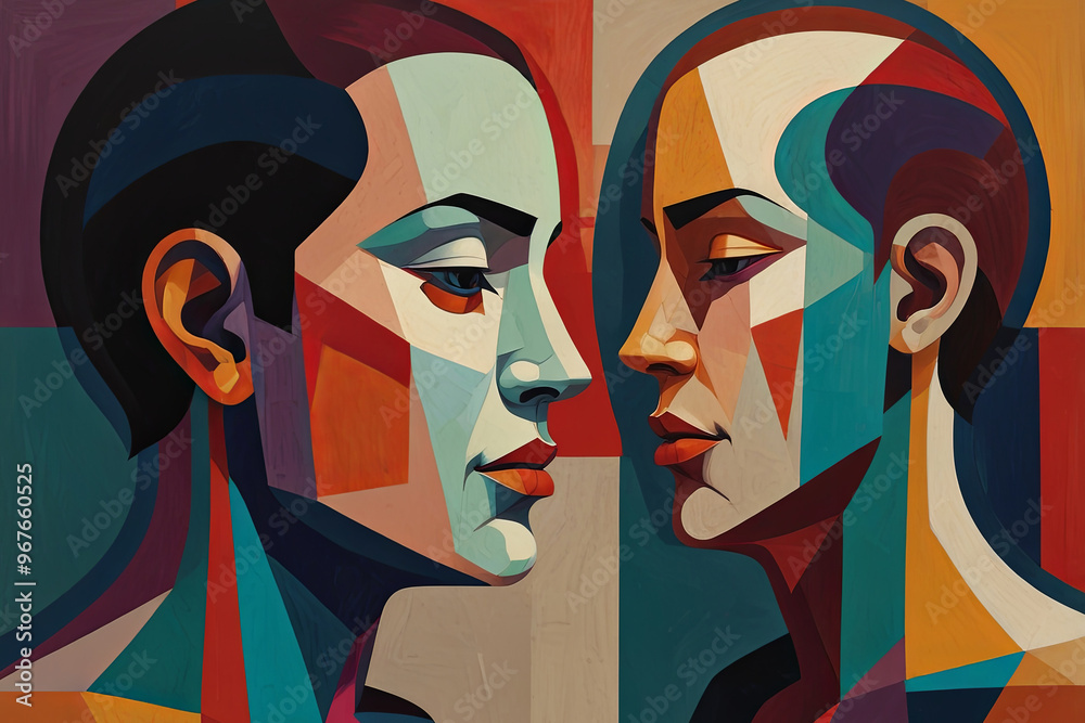 Abstract Human Figures in Geometric Shapes Conveying Emotion and ...