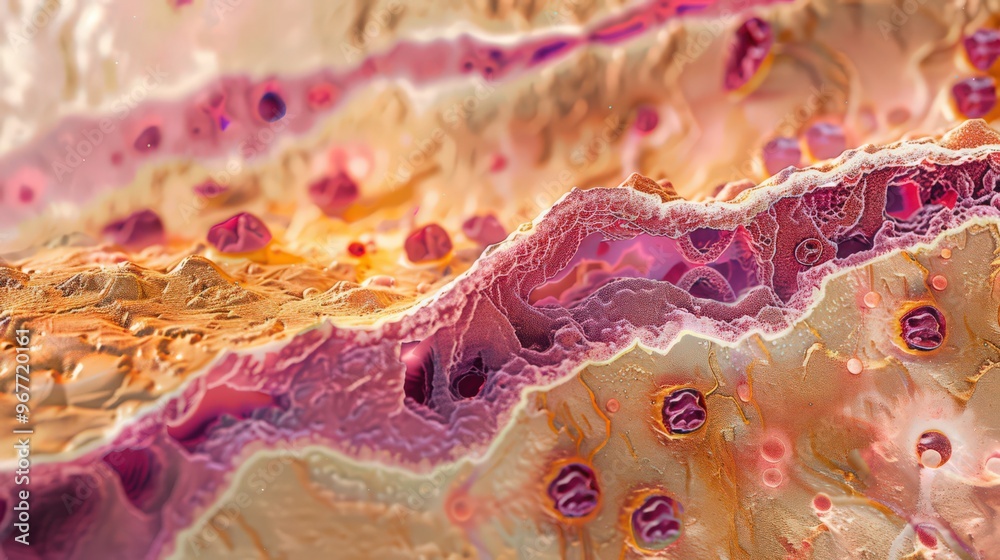 Cross-section of a skin affected by psoriasis, highlighting the buildup ...