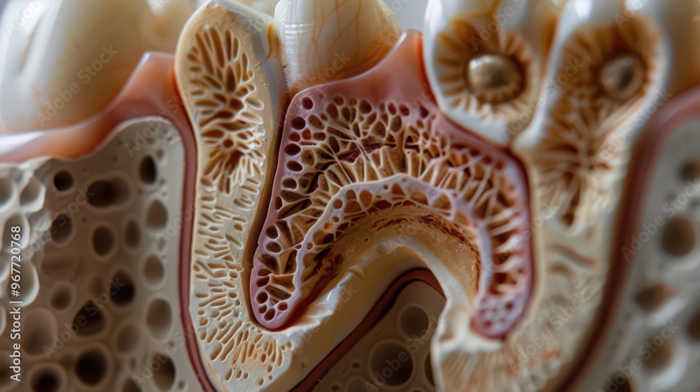 Cross-section of a tooth, revealing the enamel, dentin, and pulp cavity ...
