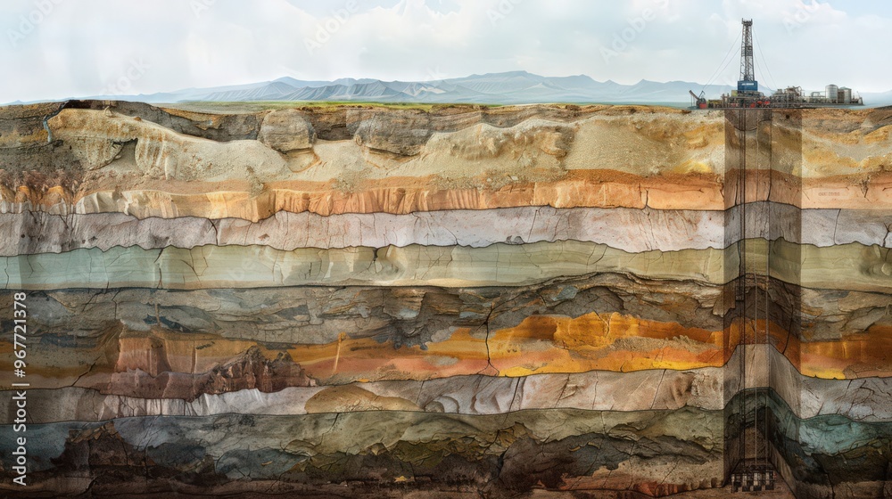Cross-section of an oil reservoir, highlighting the layers of rock that ...