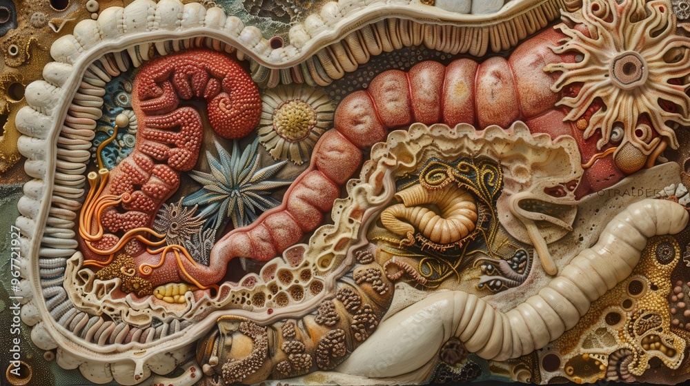 Cross-section of the gastrointestinal tract, illustrating the stomach ...