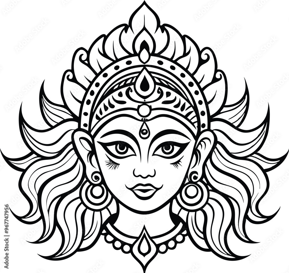 durga devi line art illustration Stock Vector | Adobe Stock