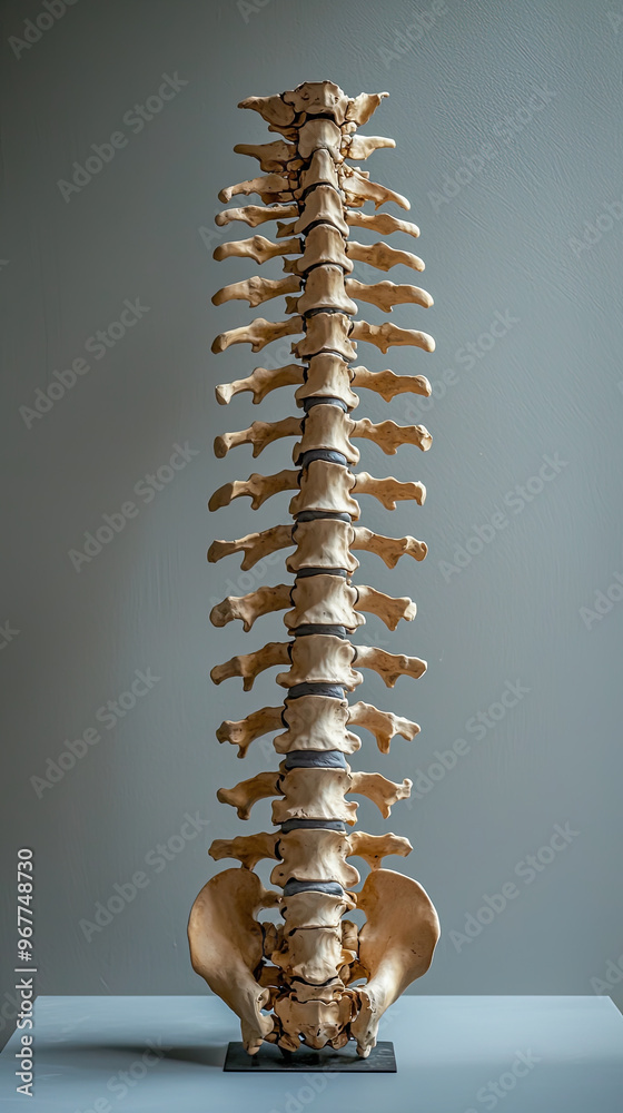 Anatomy of human spine with labeled vertebrae showcases intricate structure of vertebral column ...