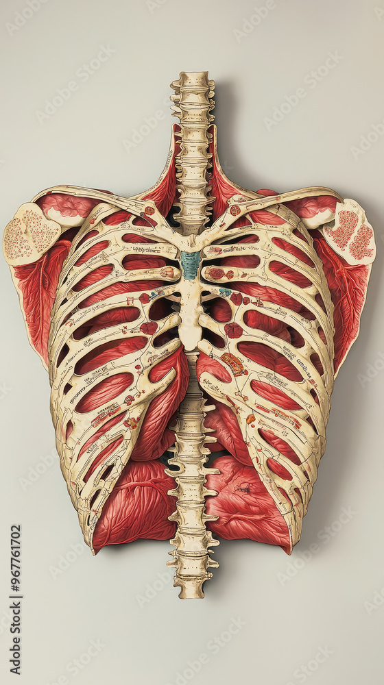 Anatomical diagram of human thoracic cavity showcasing detailed ...