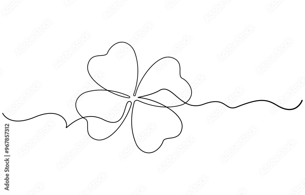Continuous one line drawing of four leaf clovers. Isolated on white ...