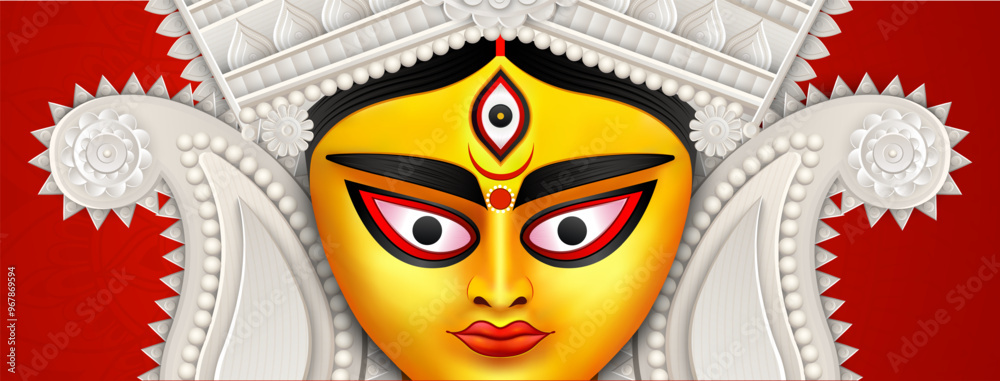 goddess durga face illustration for happy durga puja festival banner ...
