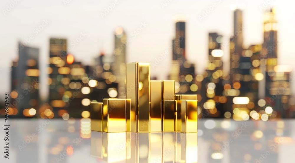 3D render of a gold bar graph Gold trade chart stock analysis on growth ...
