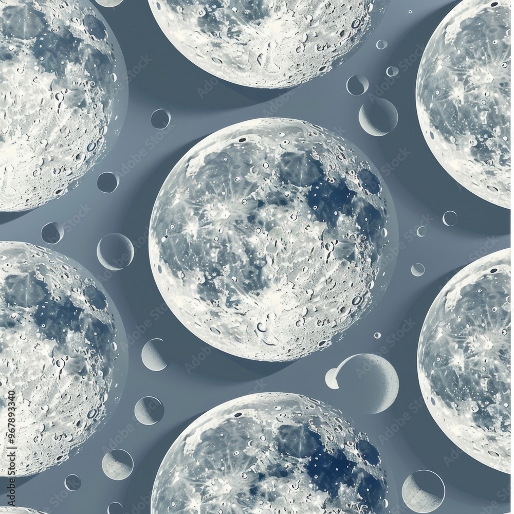 Seamless pattern of hyper-realistic moon textures in various phases ...