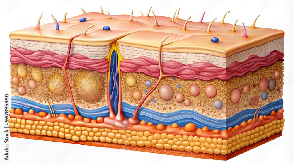 Realistic Illustration Of The Human Skin Layers Epidermis Dermis Realistic Illustration Of The Human Skin Layers Epidermis Dermis