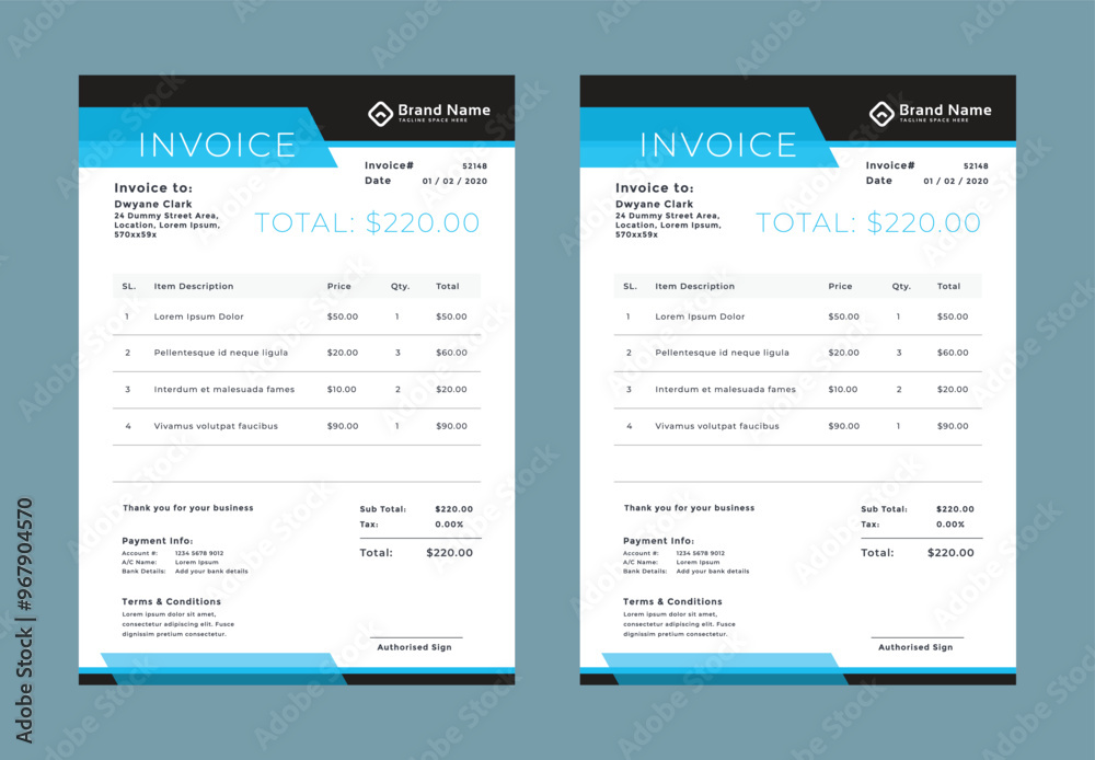 Invoice minimal design for corporate business. Clean invoice template ...