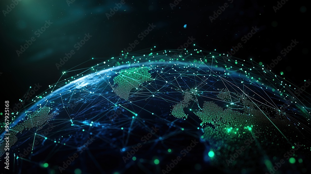 3D Visualization of a Planet Covered in Communication Lines with Signal ...