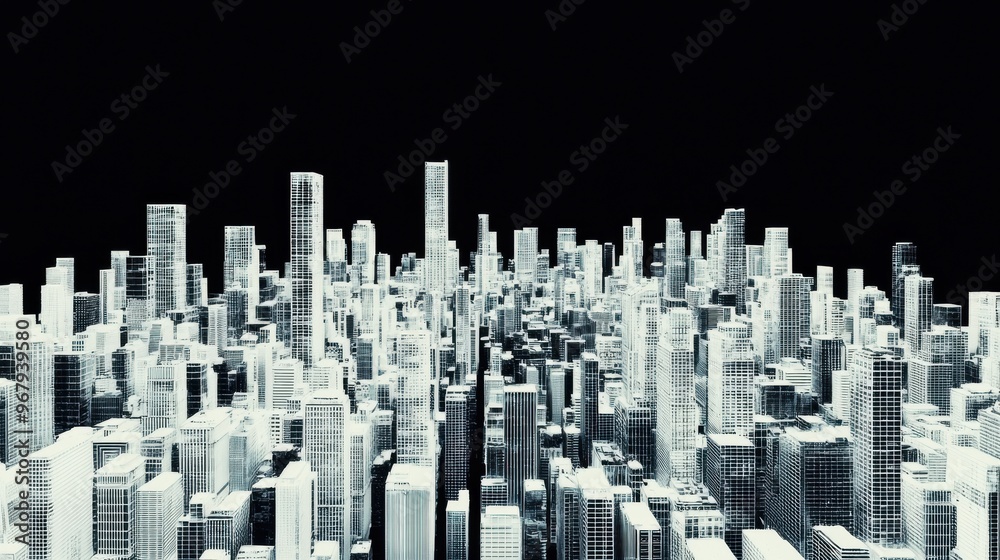 A digital city skyline that starts as a single building, multiplying ...