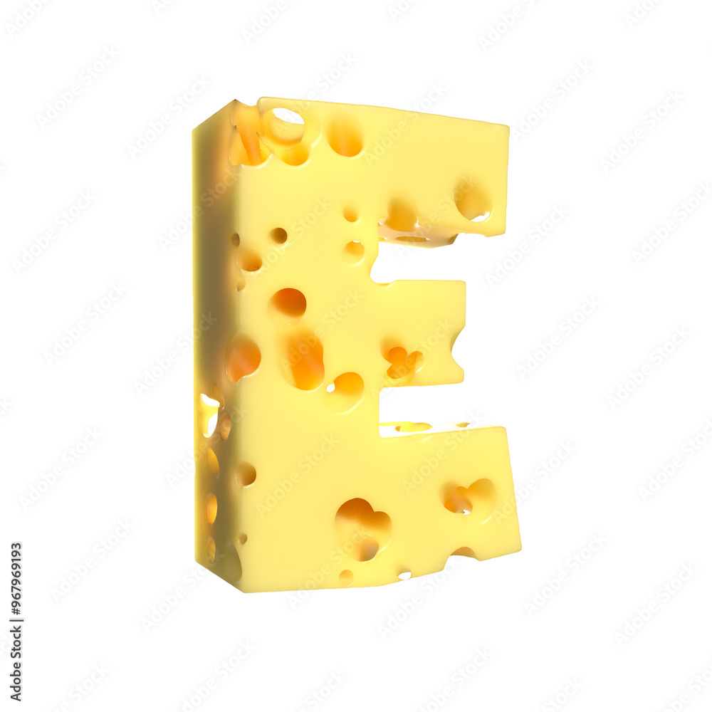 Cheese alphabet. Letter E on transparent background, 3d render. Stock ...