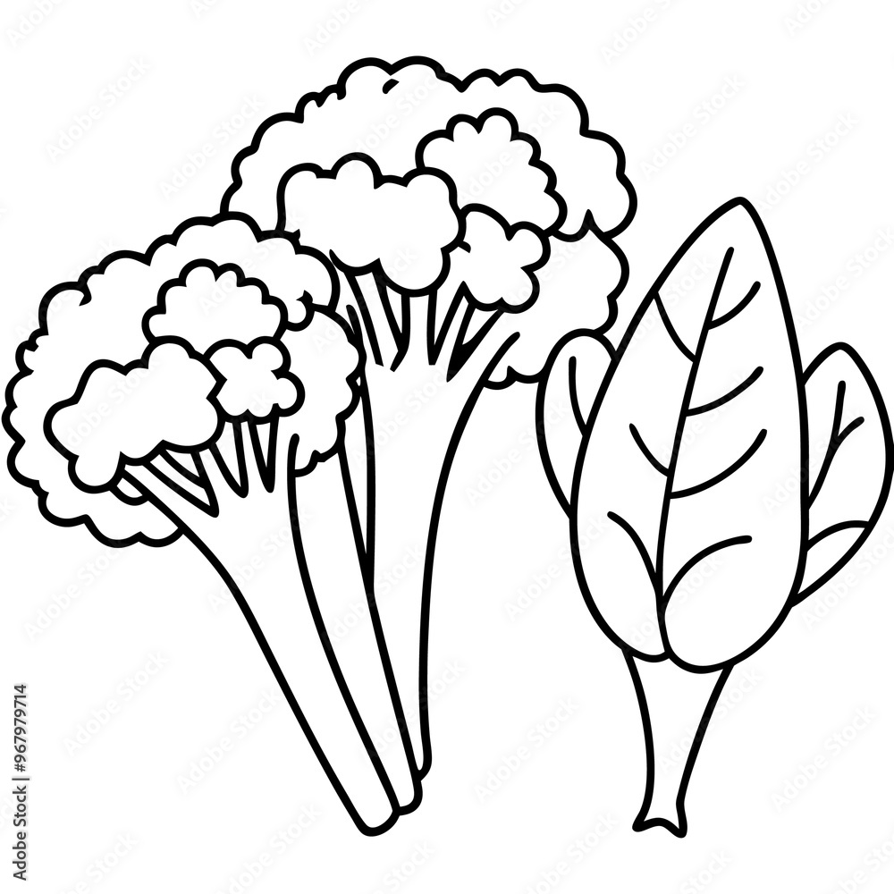 kale broccoli carrots vegetables outline coloring book page line art ...
