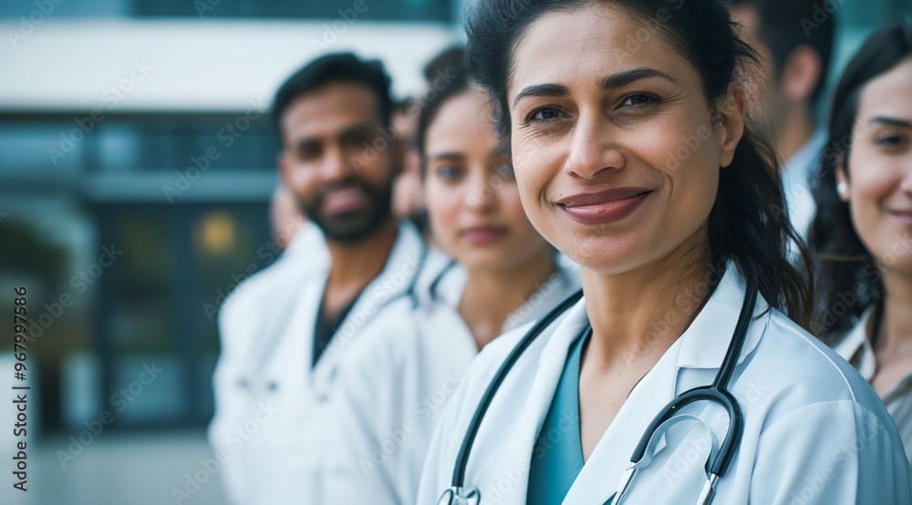 Female leader and her diverse team of healthcare professionals. Stock ...