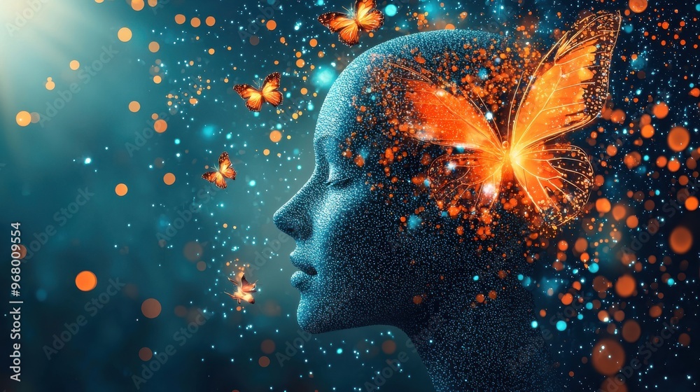 Metamorphosis of Mind: A figure of a human head that starts as a rigid ...