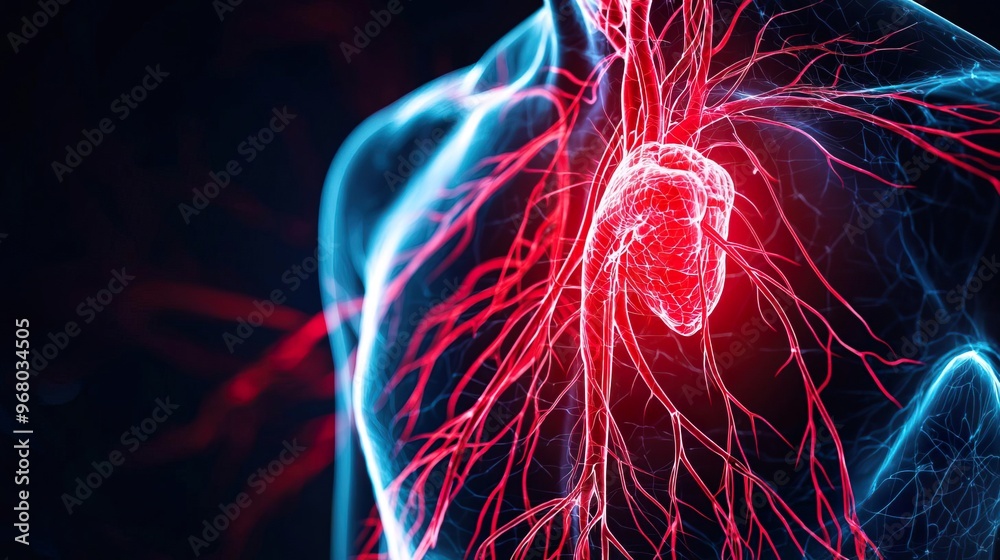 Foto de Stock Closeup of a human body model with visible arteries and ...