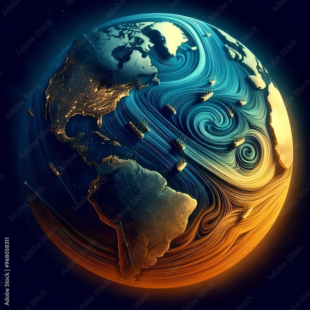 An artistic rendering of the Coriolis effect. This physical phenomenon ...