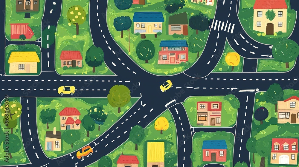 kids city town roads map car play mat printable set rug in digital ...