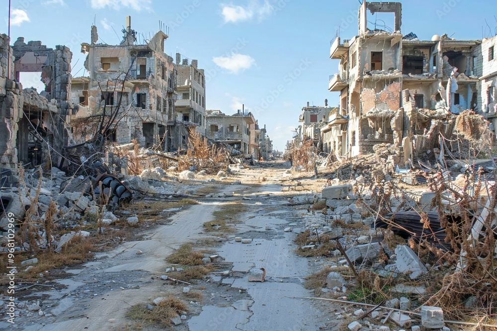 post-apocalyptic cityscape filled with ruins and destruction depicting ...